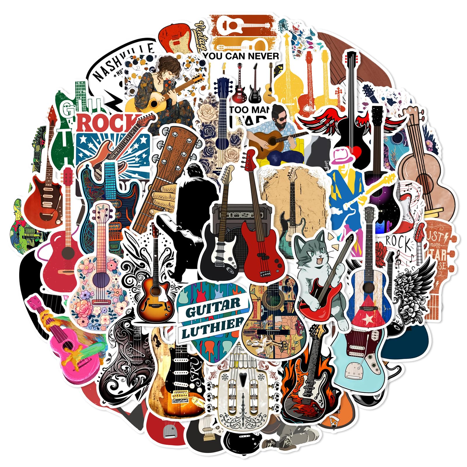 Amazon.com: 50pcs Electric Guitar Sticker Pack, Cool Rock Music Decal ...