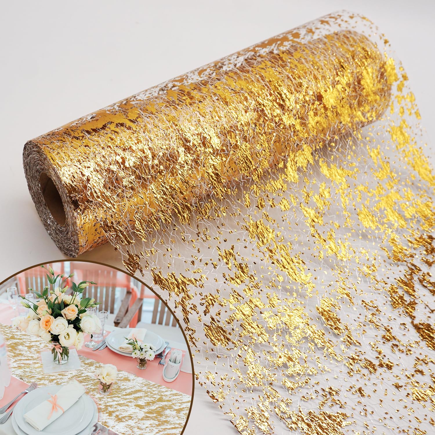 Amazon.com: Gold Table Runner Rolls, 11" x99ft Glitter Foil Metallic ...