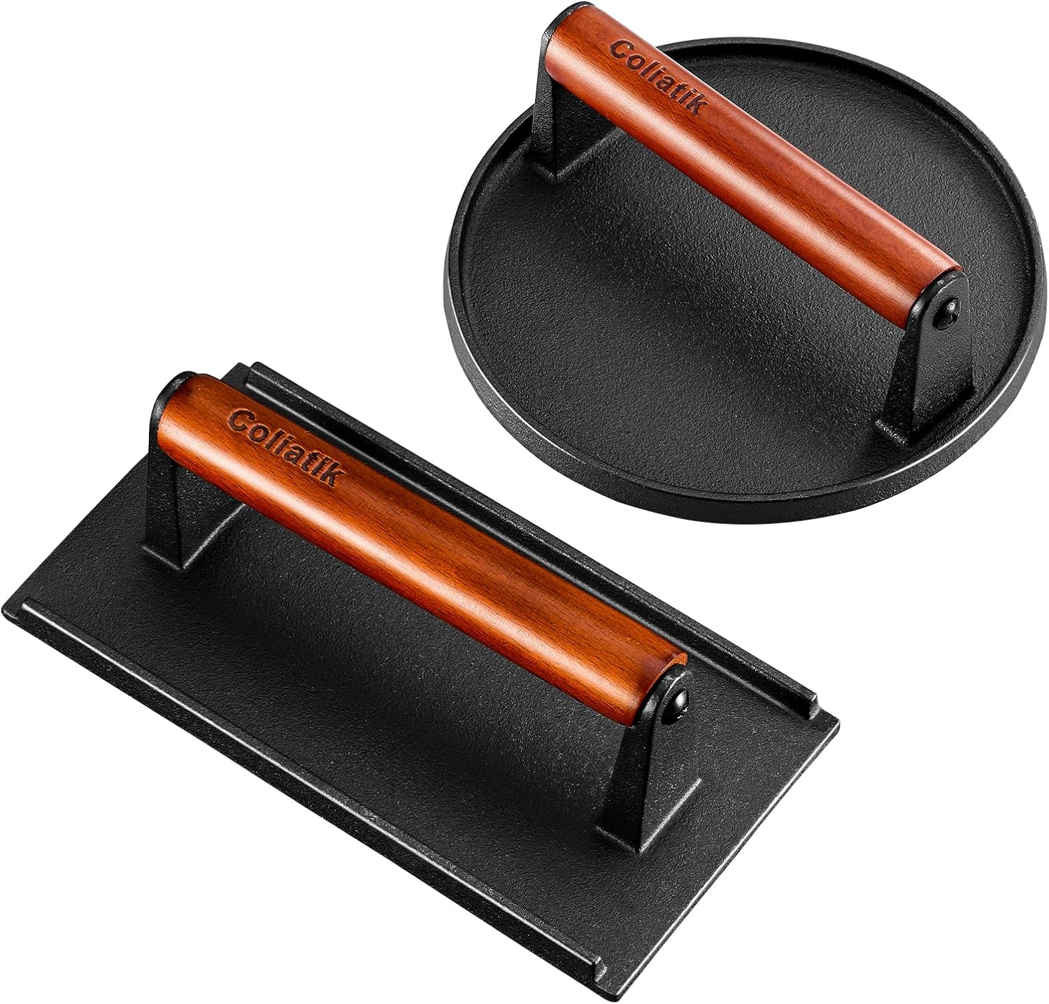 Amazon.com: Coliatik Heavy-Duty Cast Iron Burger Press Kit 7.08" Round ...