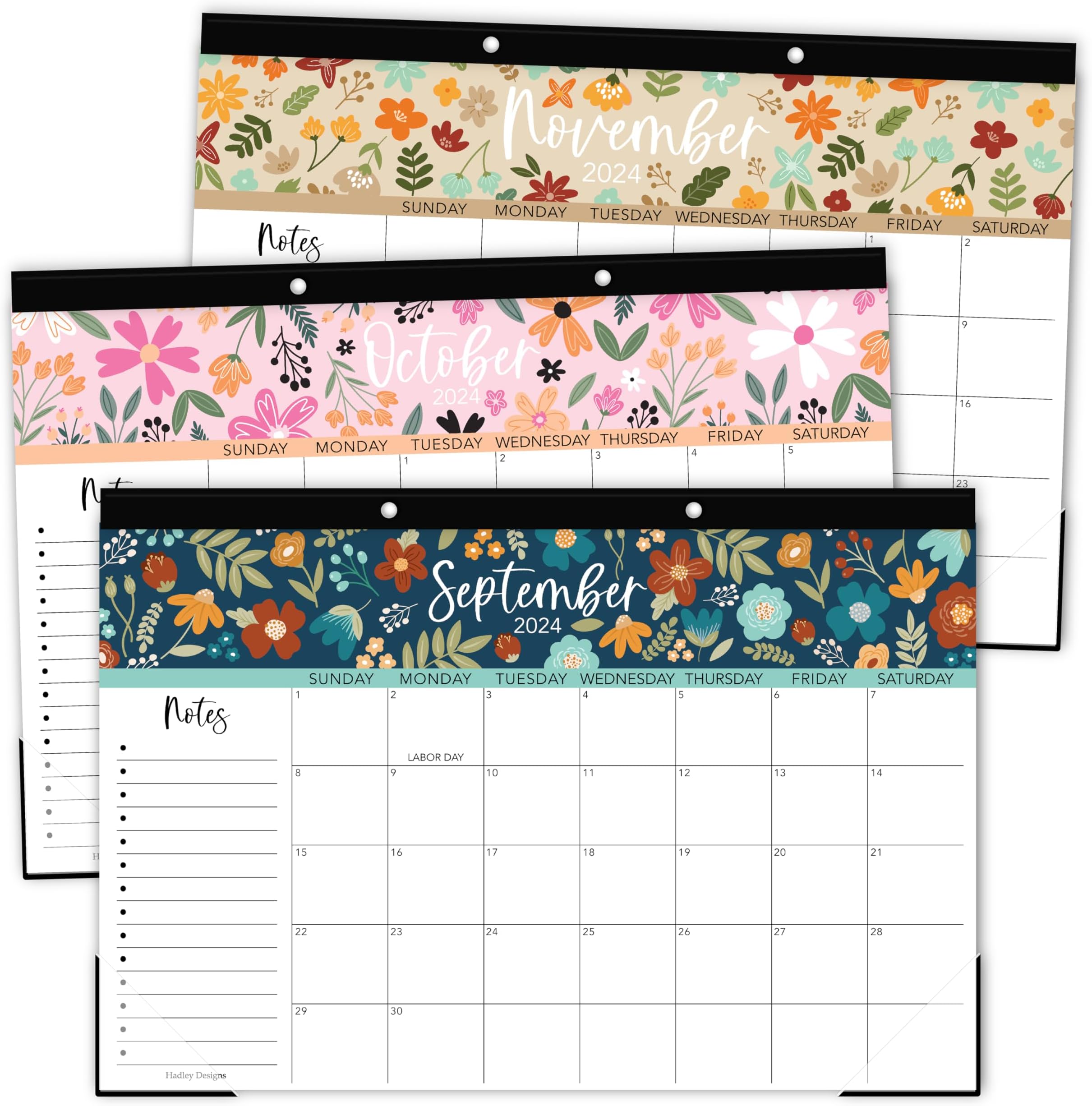 Amazon.com : Hadley Designs Floral Large Desk Calendar 2024-2025 - Desk ...