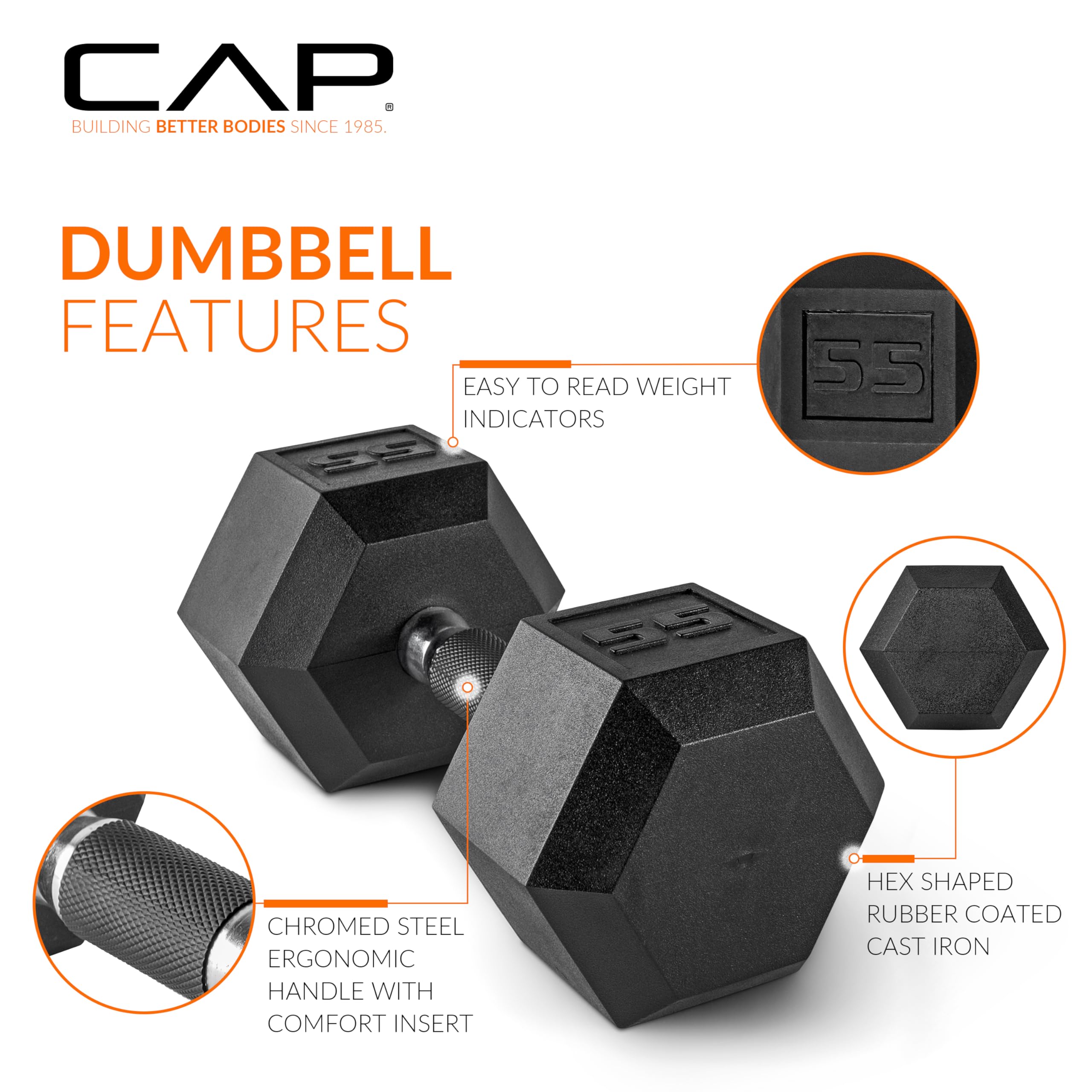 Snapklik.com : CAP Barbell 60 LB Rubber Coated Hex Dumbbell Hand Weight