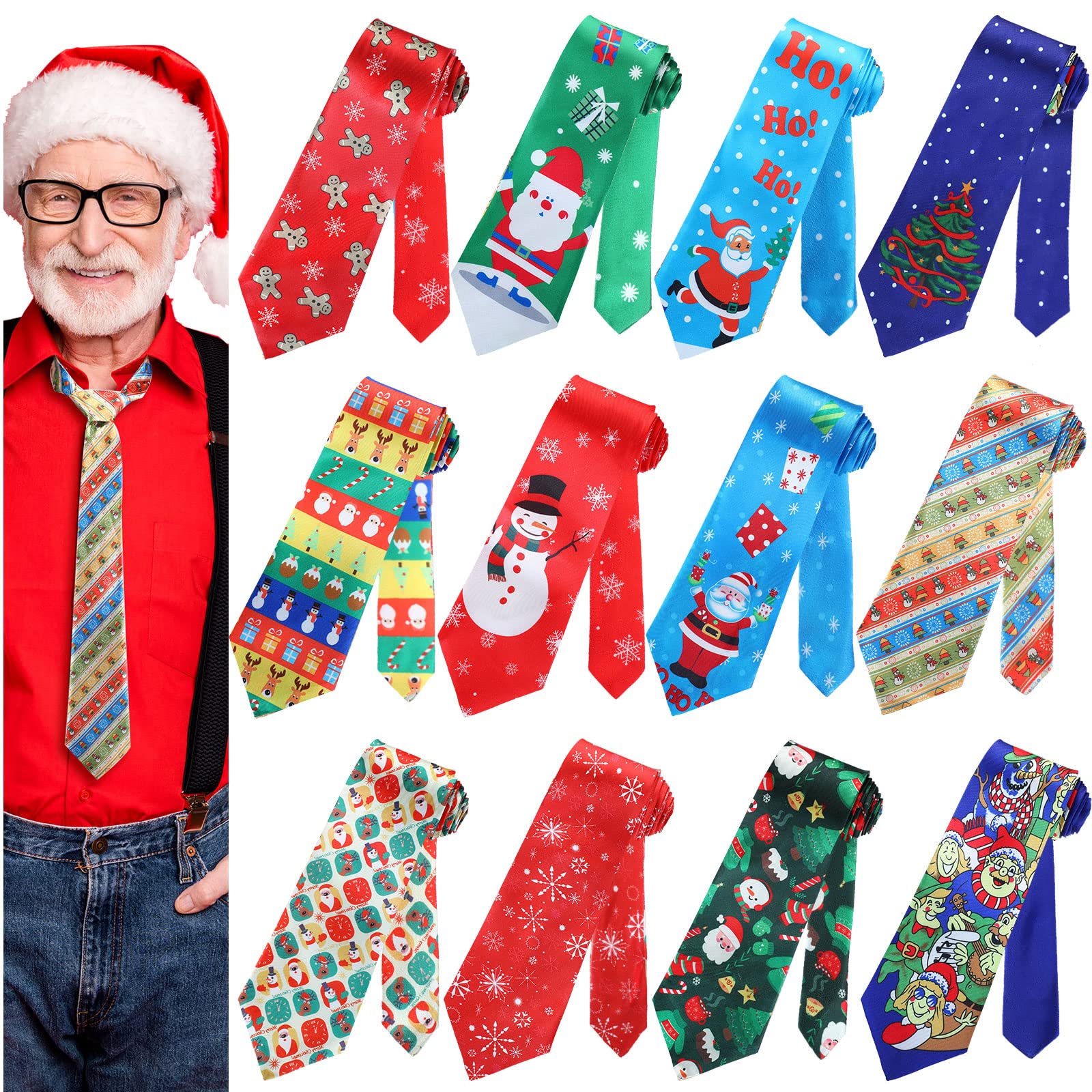 Amazon.com: Handepo 12 Pcs Christmas Tie for Men Fun Christmas Necktie ...