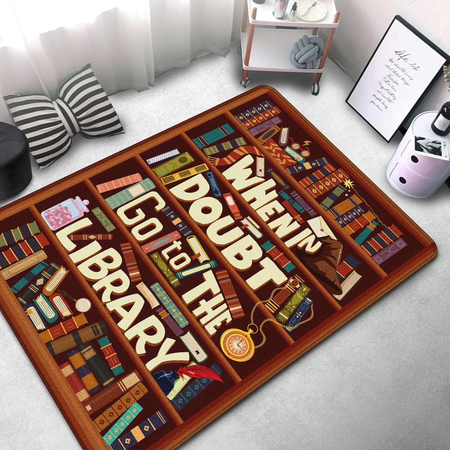 Amazon.com: Cartoon Bookshelf Bookworm Area Rug Rugs Non-Slip Durable ...