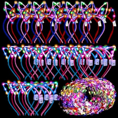 Amazon.com: Juexica 16 Pieces Light up Cat Ears Headband with Color ...