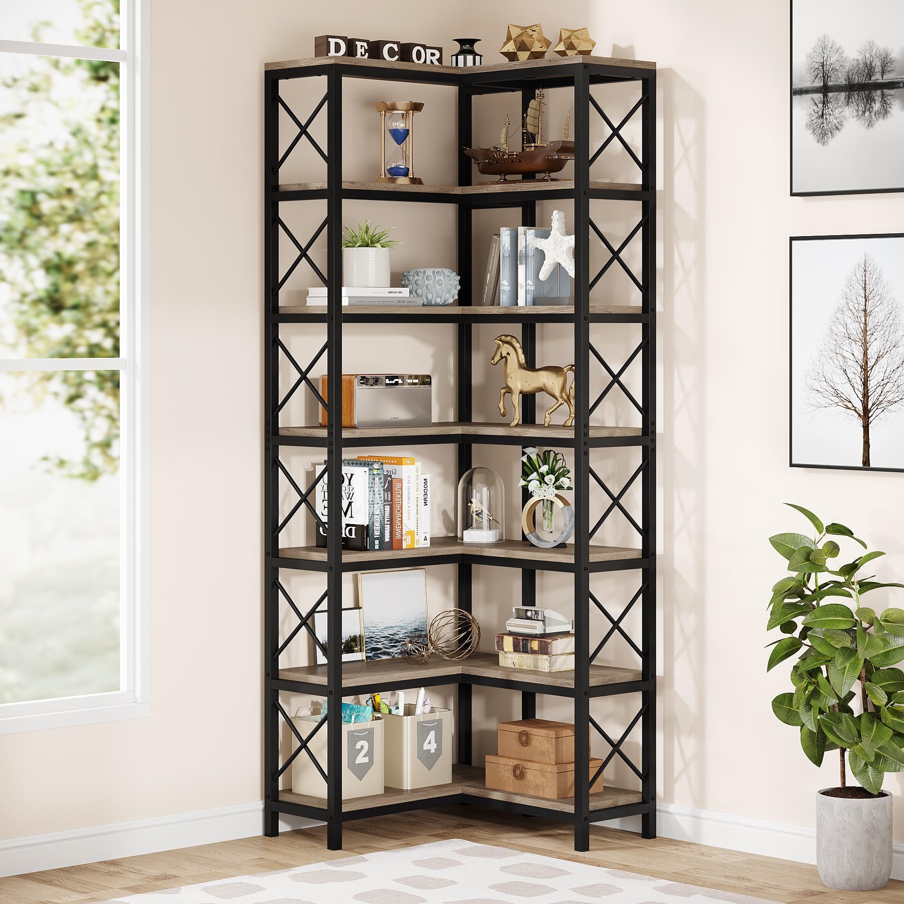 Amazon.com: Tribesigns 7-Shelf Corner Bookshelf,Large Modern Corner ...