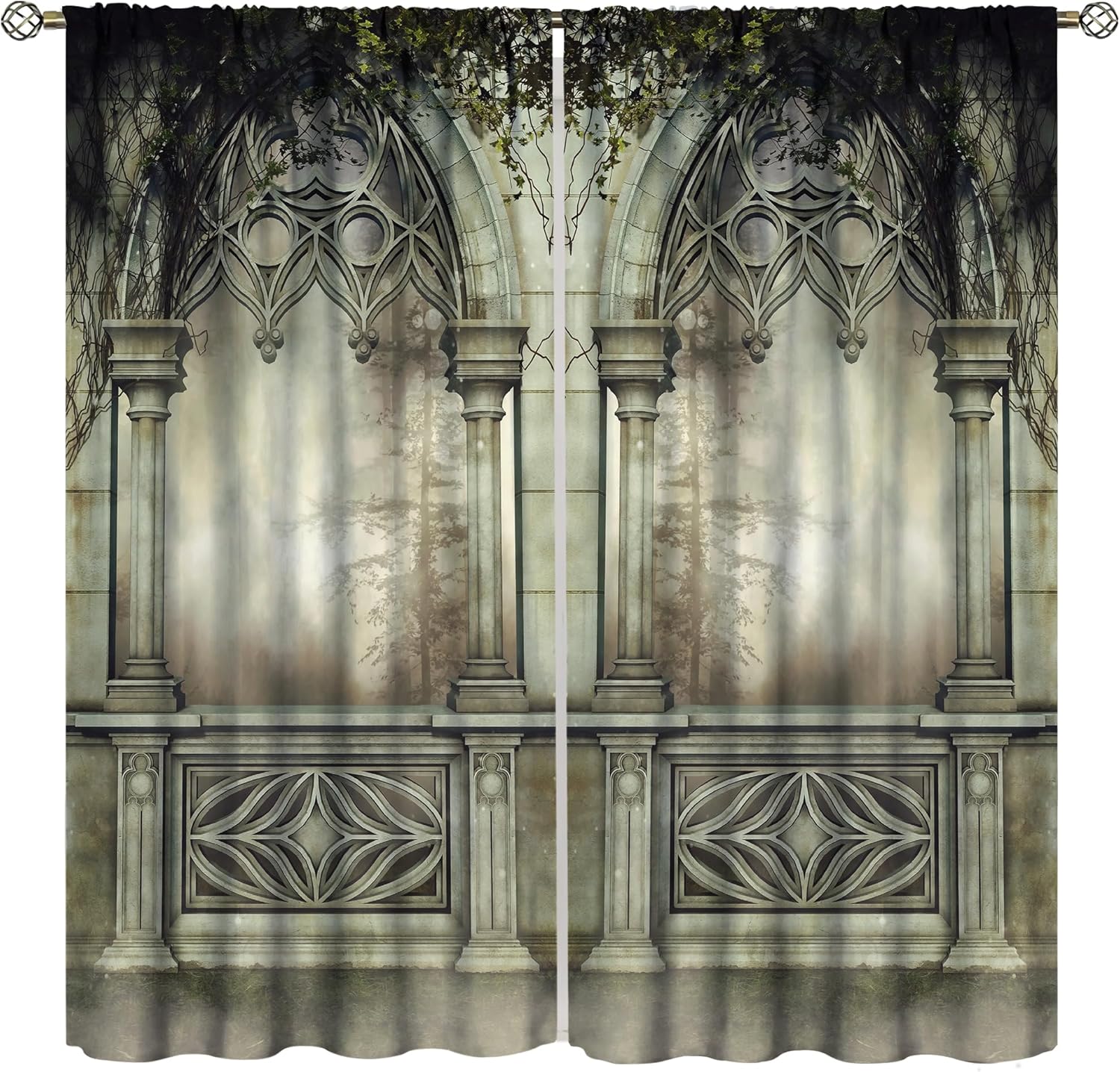 Amazon.com: Gothic Curtains, Medieval Castle at Night with Old Arch ...