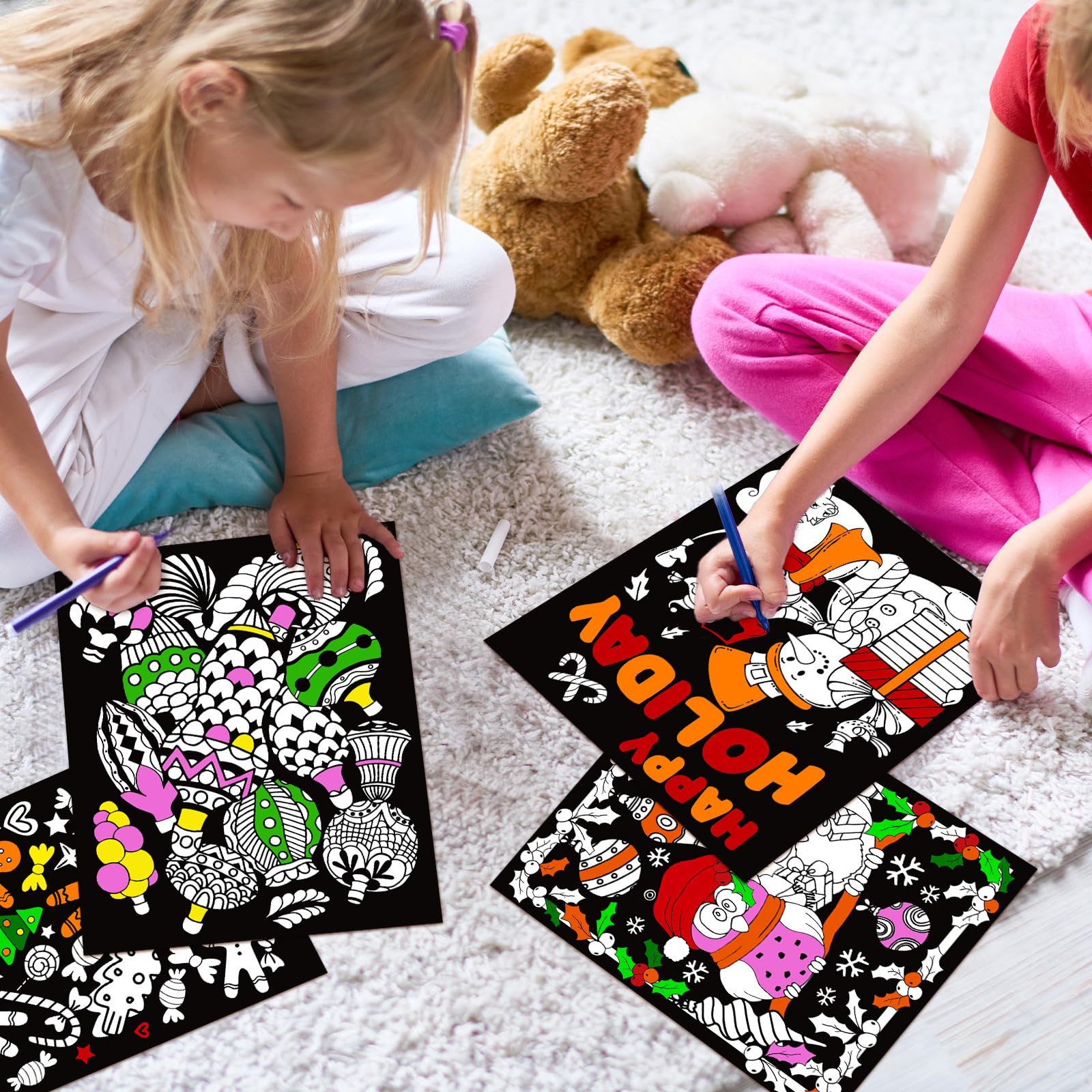 Snapklik.com : 48 Pcs Christmas Fuzzy Velvet Coloring Posters Christmas ...