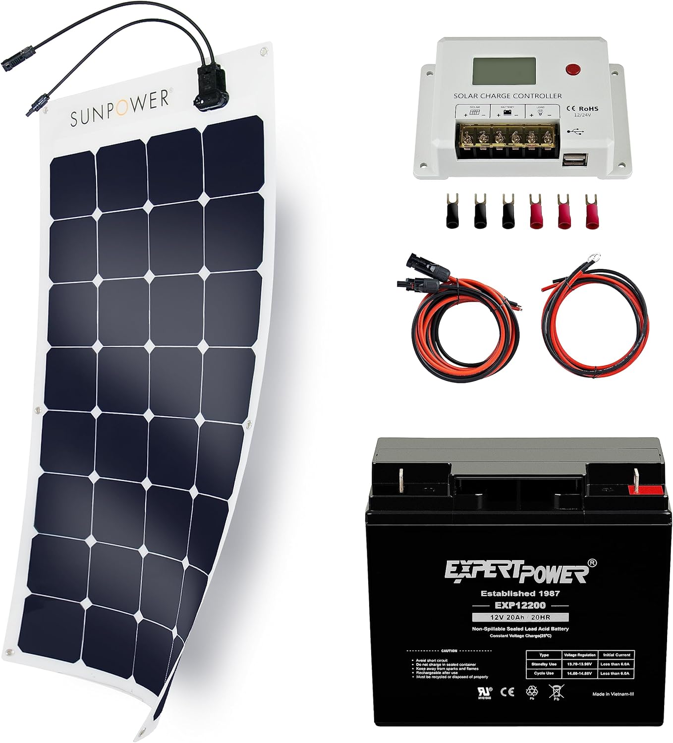 Amazon.com: ExpertPower Solar Kit: 100W SunPower Flexible Panel, 12V ...