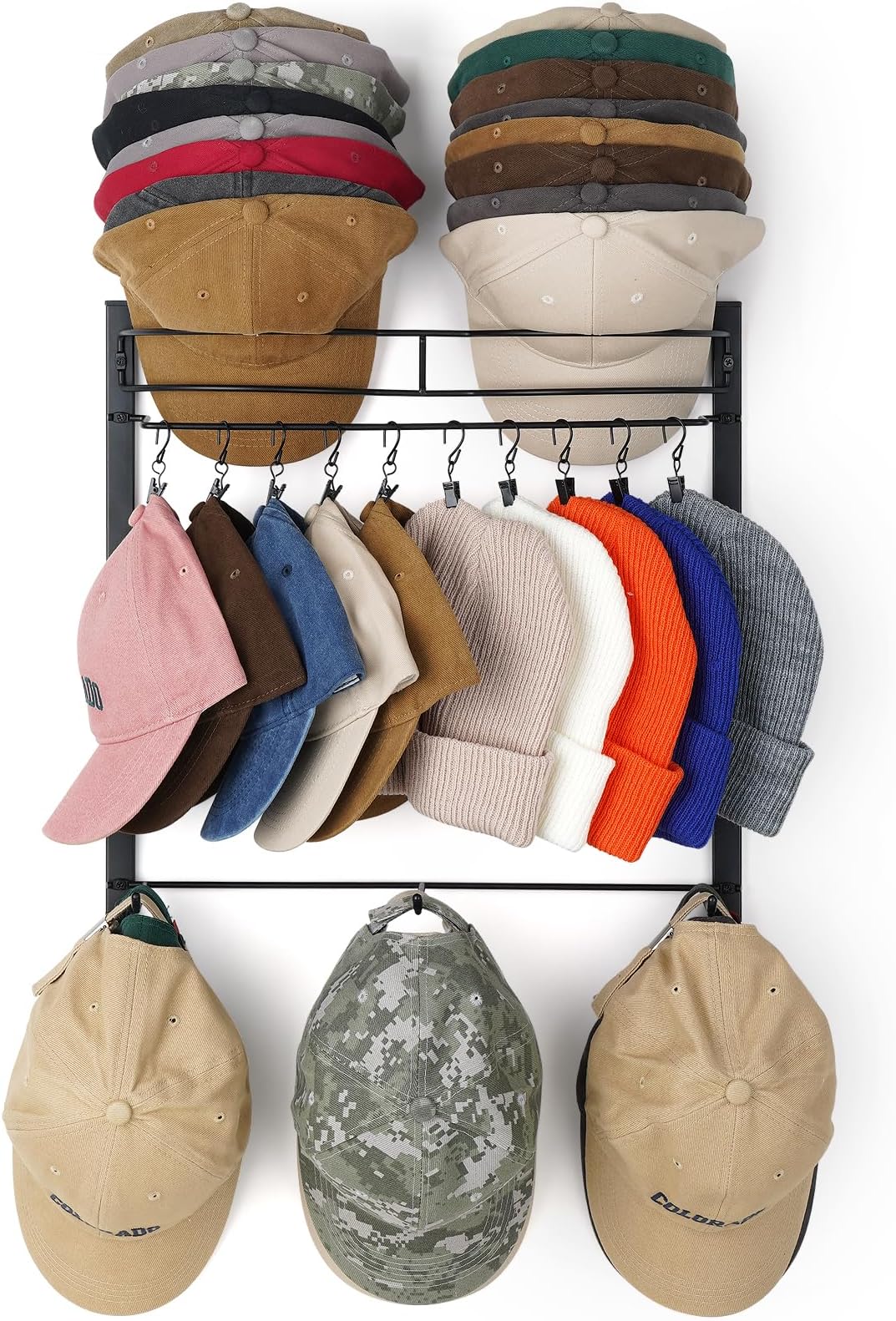 Amazon.com: HYDERMUS Hat Rack for 45 Baseball Caps with 10 Clips 3 Tier ...