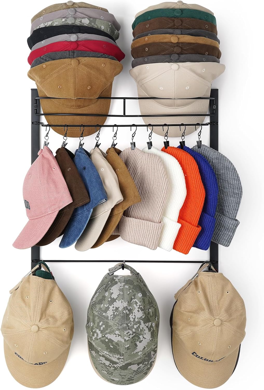 Amazon.com: HYDERMUS Hat Rack for 45 Baseball Caps with 10 Clips 3 Tier ...