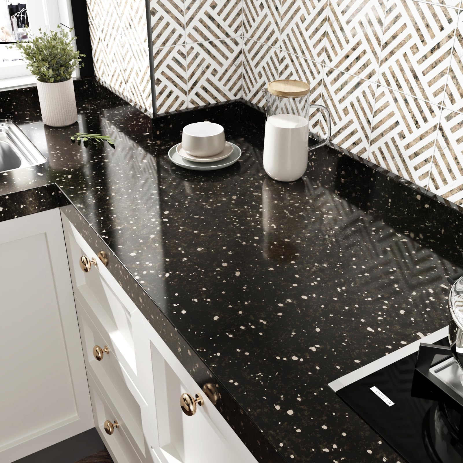 Yomshi 40x300cm Black Marble Contact Paper Peel and Stick Wallpaper ...