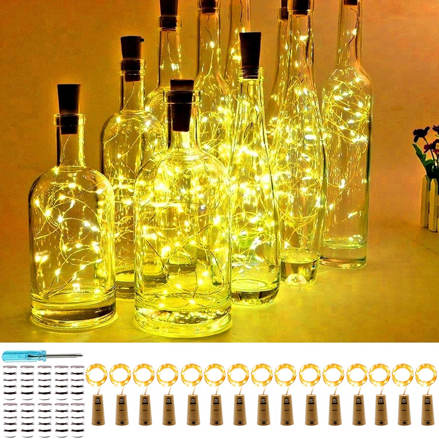 Amazon.com: VOOKRY Wine Bottle Lights with Cork, 15 Pack 20 LED 6.5 ft ...