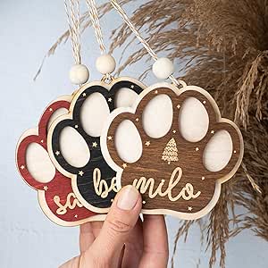 Amazon.com: Dog Paw Print Ornament Personalized w/Name - 3 Wood Color ...