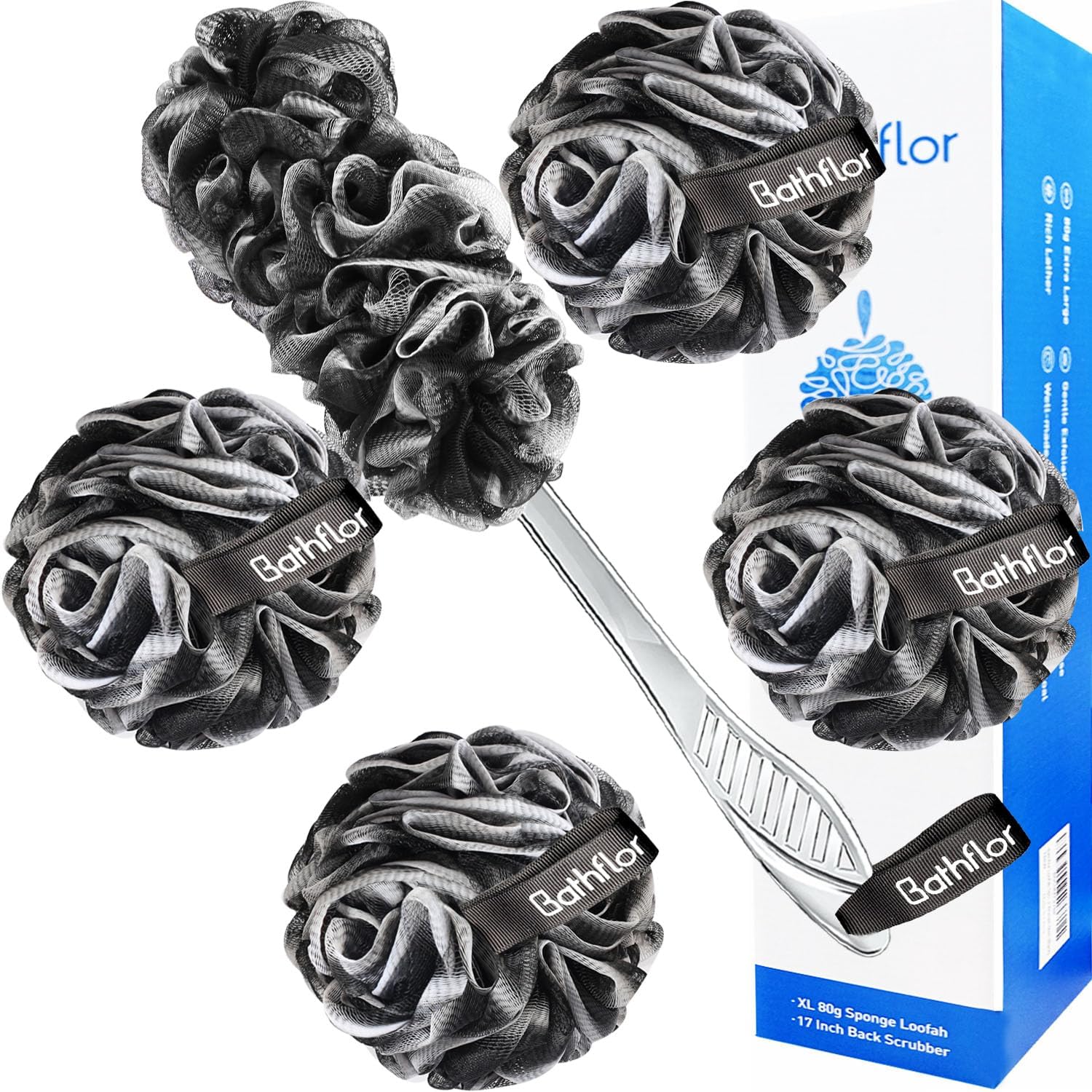 Amazon.com: Bathflor Loofah Sponge Exfoliating Body Scrubber: 4PCS ...