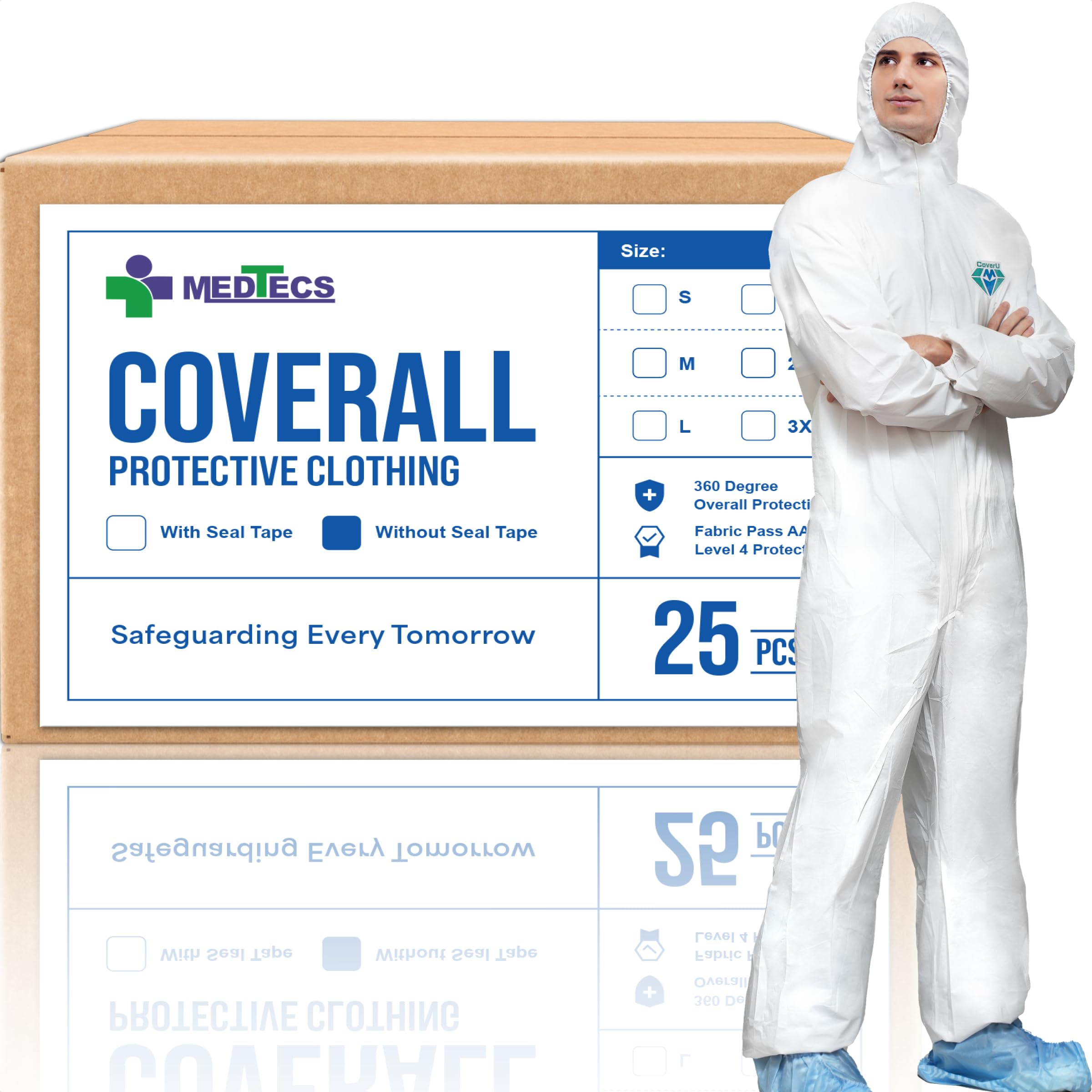Snapklik.com : Medtecs Hazmat Suits - 25PC - Disposable Coveralls Suit