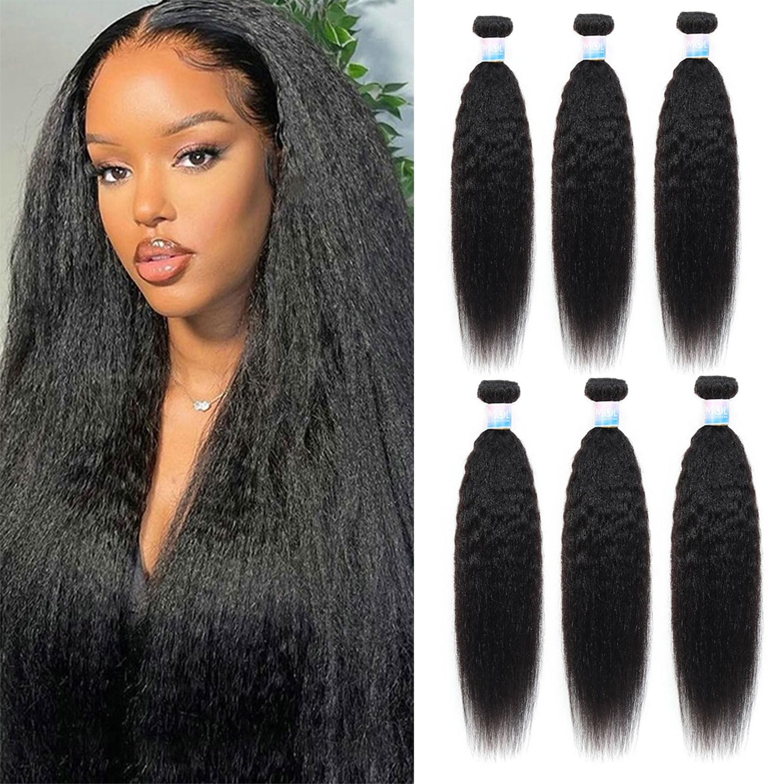 Amazon.com : EMOL Kinky Straight Bundles Human Hair Weave 3 Bundles ...