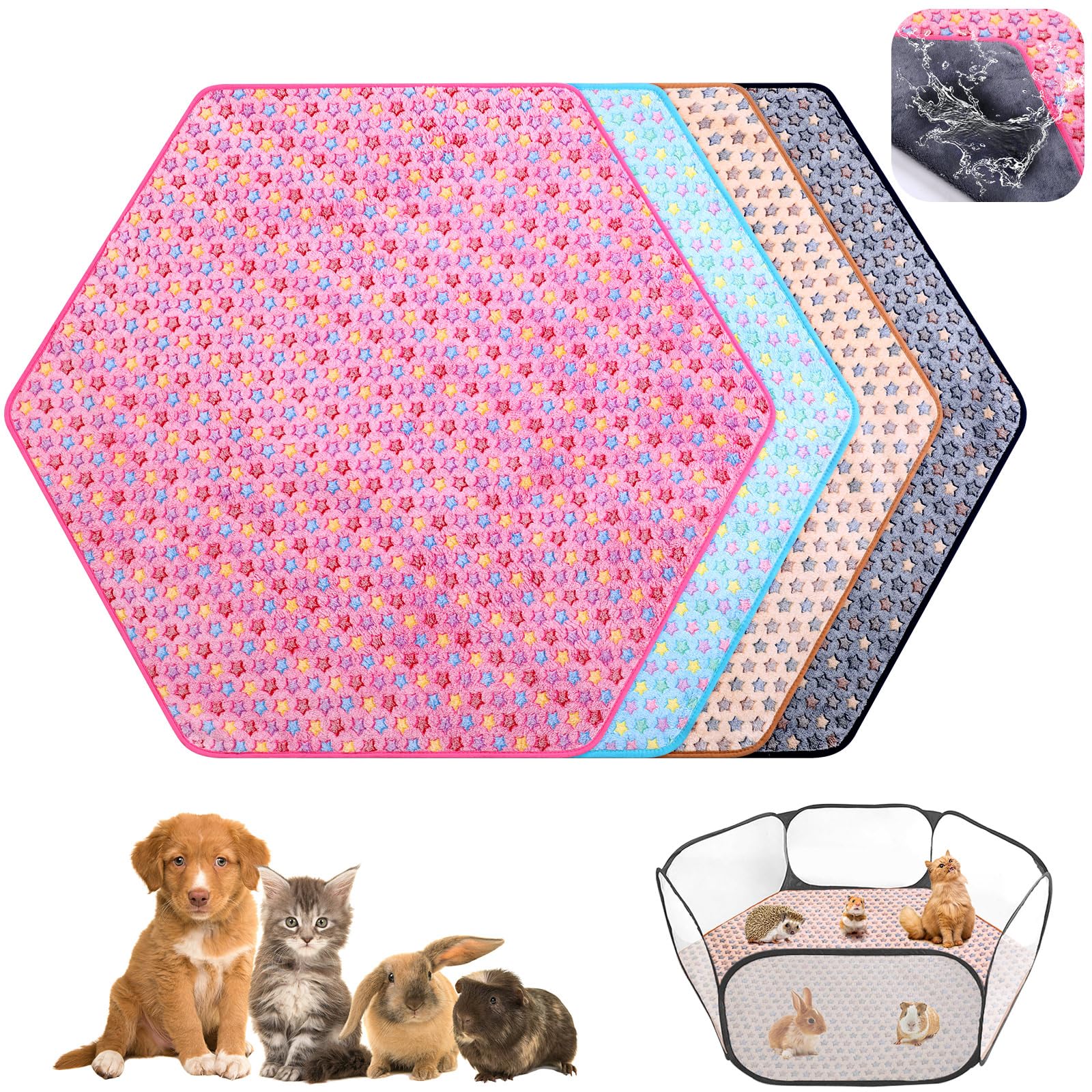 Preboun 4pcs 47 in Guinea Pig Playpen Pad Waterproof Hexagon Mat ...