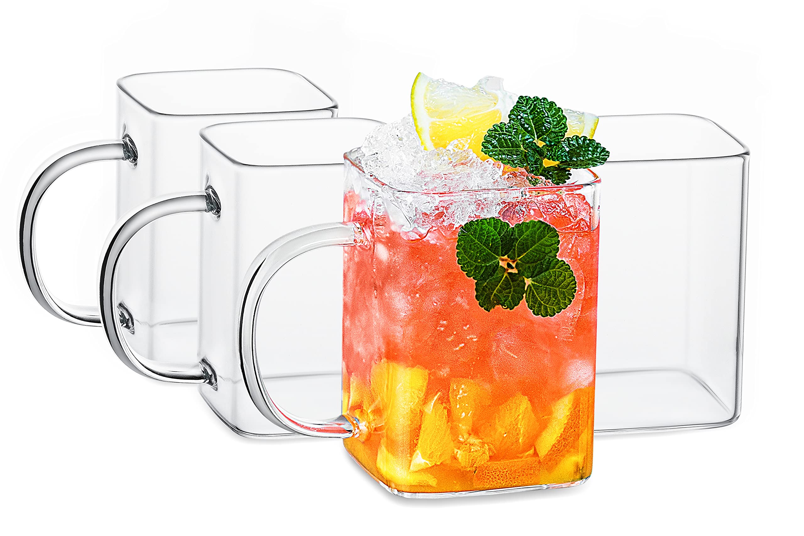 Snapklik.com : Thin Square Drinking Glass 8oz,Set Of 4 Highball Glasses