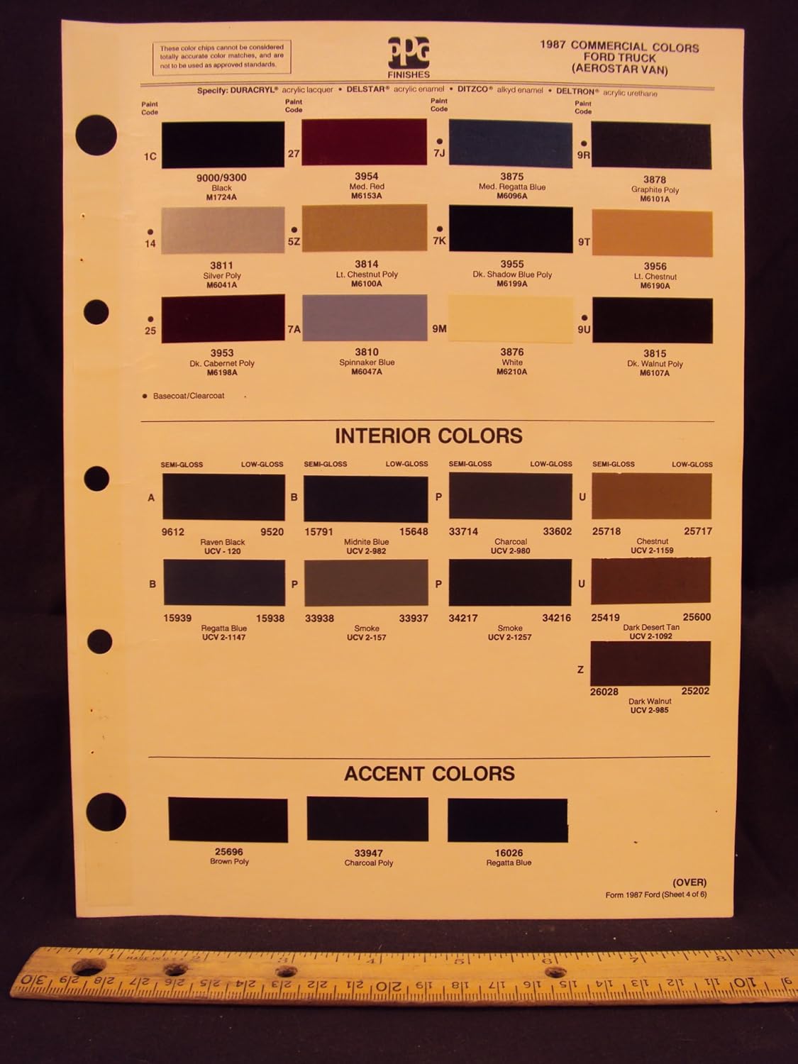 1987 87 FORD COMMERCIAL TRUCK Aerostar Van Paint Colors Chip Page: Ford ...