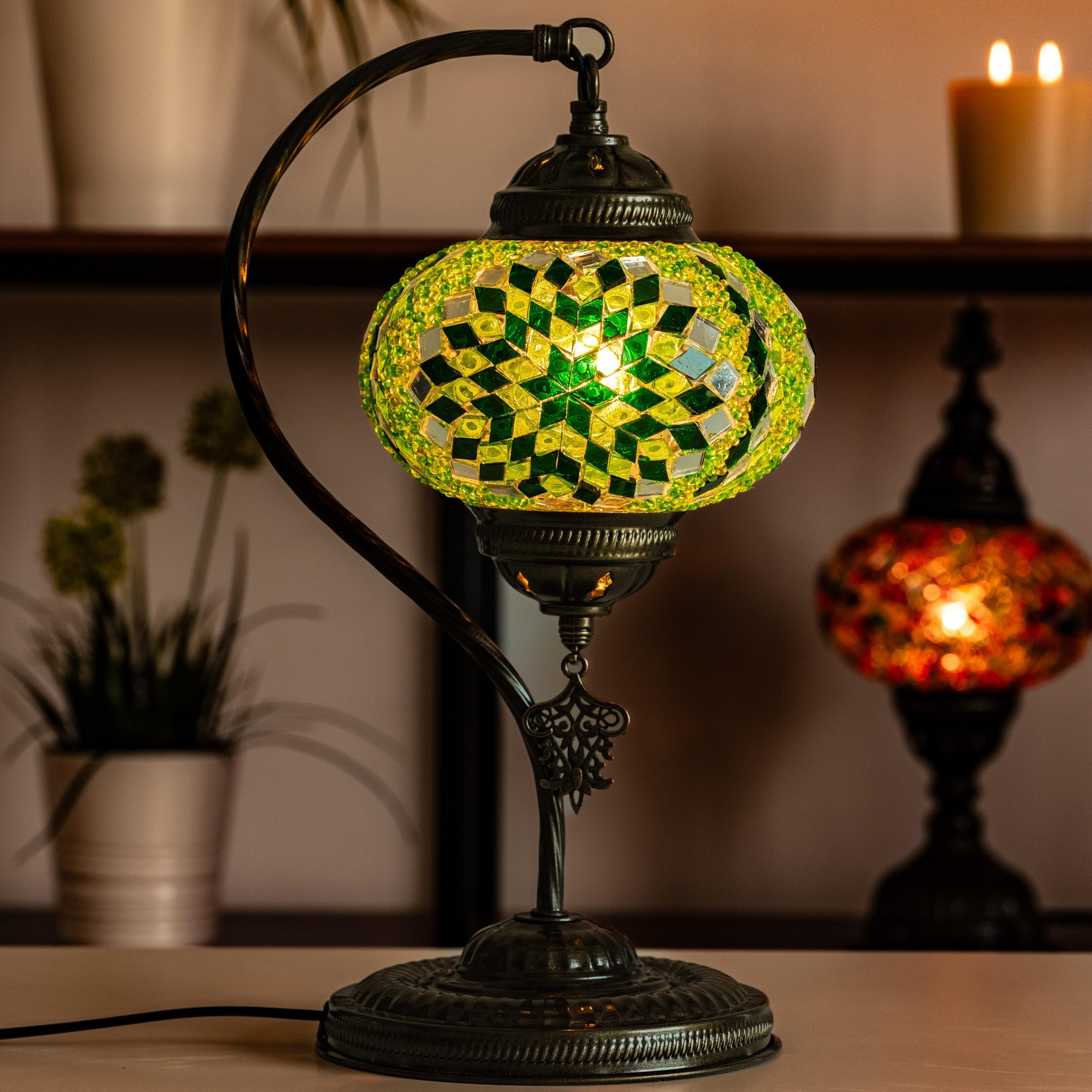 Seepace Turkish Lamp - Swan Neck Moroccan Mosaic Table Lamps - Handmade ...