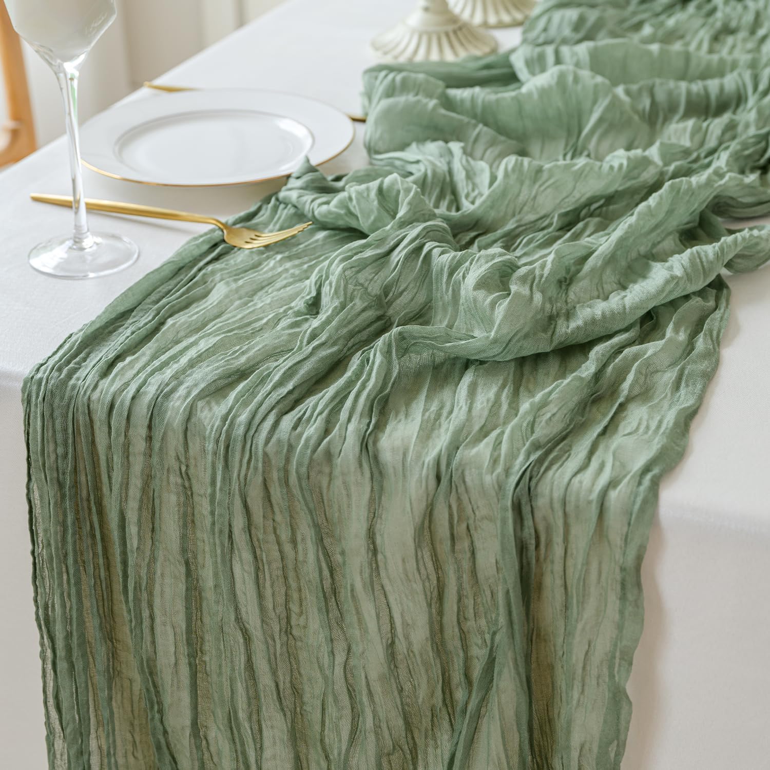 Sioloc Pack of 5 Green Muslin Cloth Table Runners 90 x 300 cm Boho ...