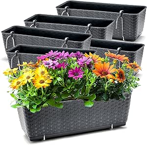 BigDean 6er Set Blumenkästen für Balkon-Geländer - Rattan-Optik - Anthrazit - Balkonkästen mit ...