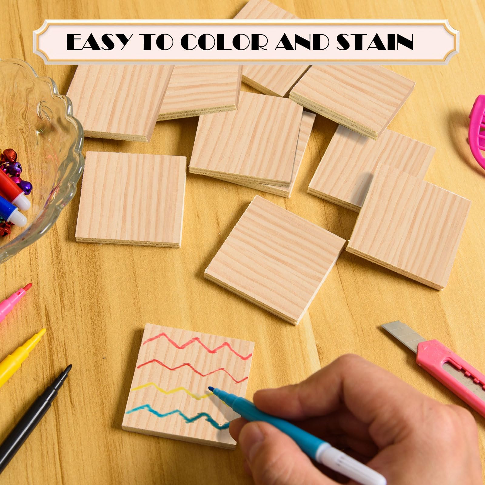 Snapklik.com : AWIZOM 36 Pcs Unfinished Wood Squares Cutouts 2x2 Inch ...