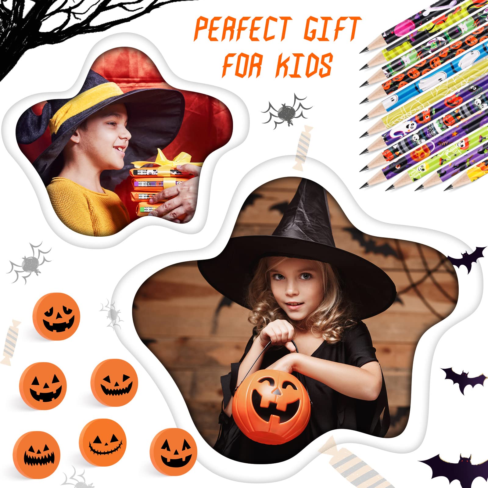 Snapklik.com : 48 Pieces Halloween Pencil And Eraser Set Cute Halloween ...