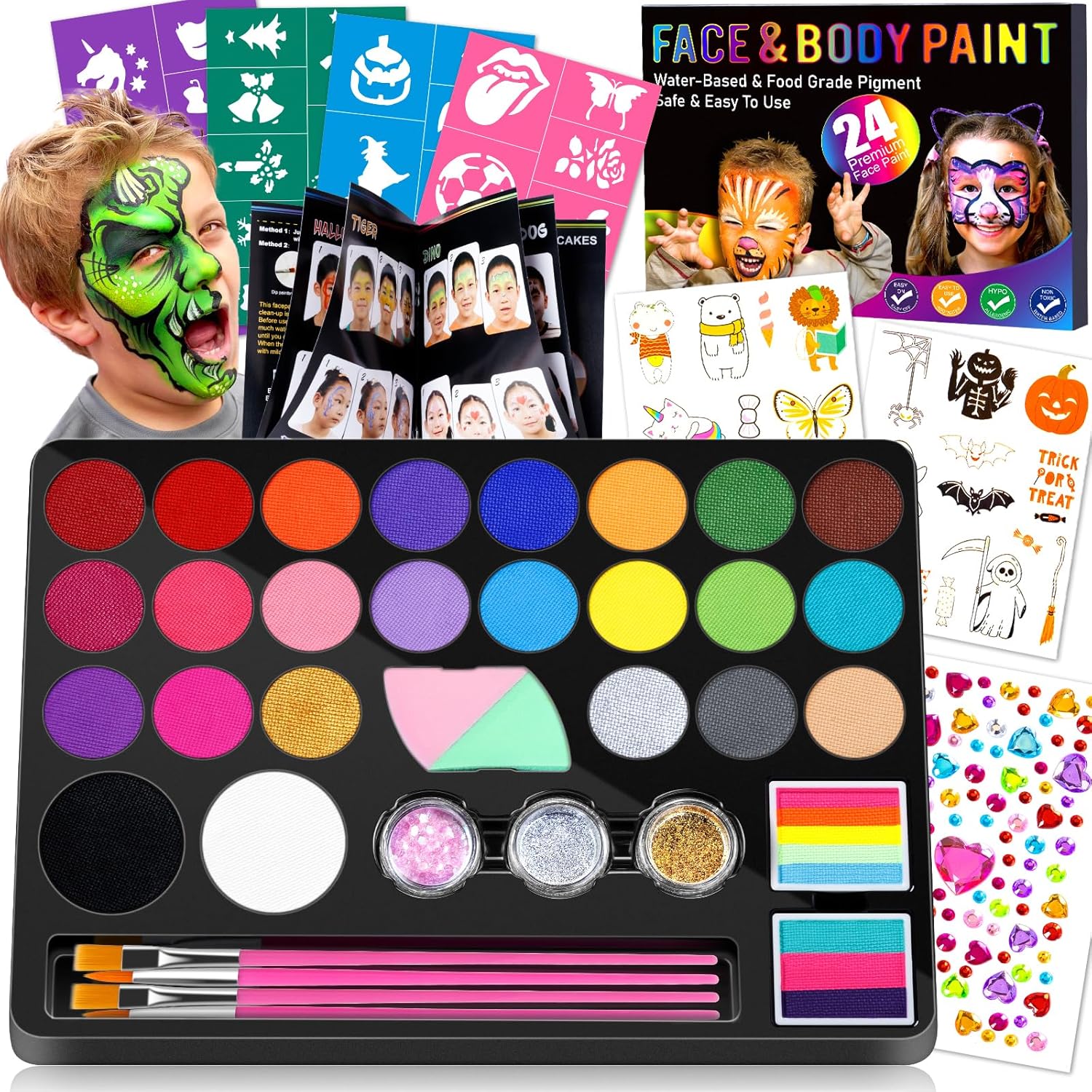 Amazon.com: Drawdart Face Painting Kit for Kids - 24 Colors Water Based ...