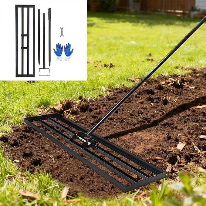 Amazon.com : Eagwon 48"x10" Lawn Leveling Rake - High Carbon Steel Yard ...