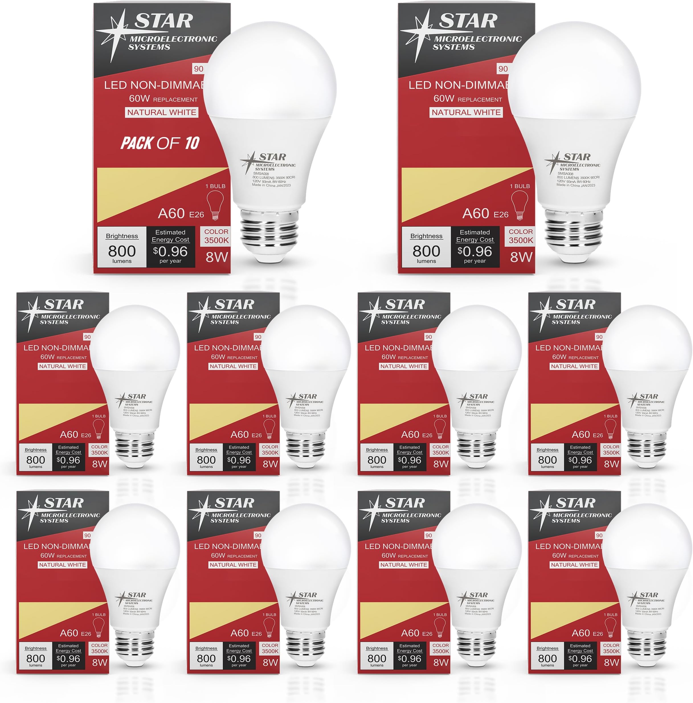 LUXRITE A19 LED Bulb 60W Equivalent, 3500K Natural White, 800 Lumens ...