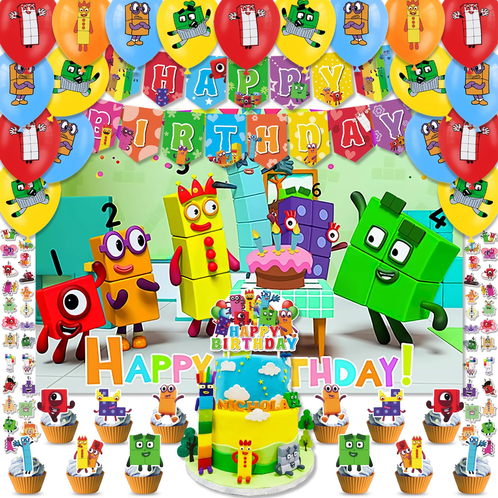 Buy 101 Pcs Number Theme Birthday Party Supplies - Number Blocks ...