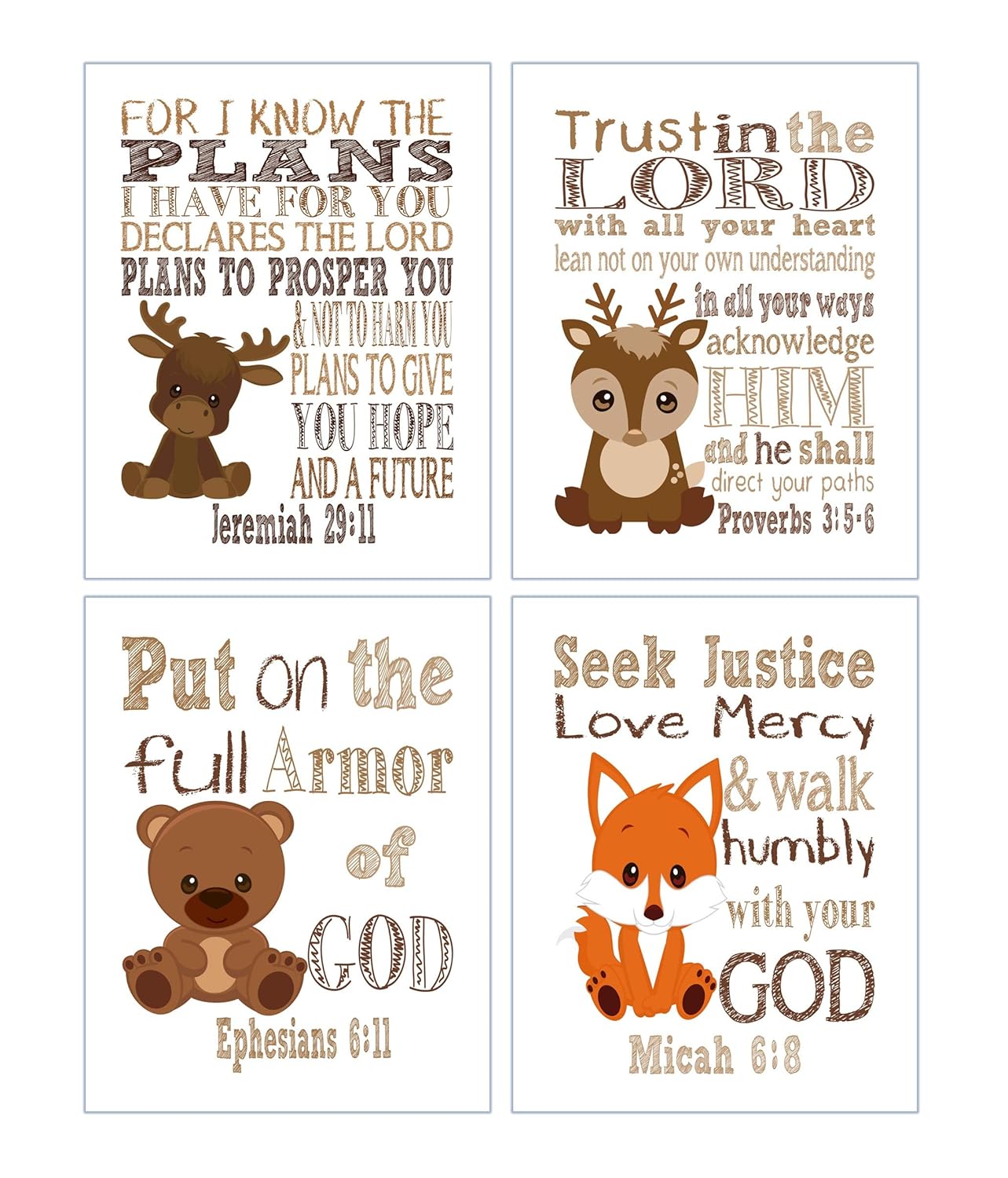 Amazon.com: Woodland Animal Christian Nursery Decor Set of 4 Prints ...