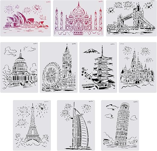 Amazon.com: GORGECRAFT 10 Styles A4 Cityscape Plastic Drawing Stencil ...