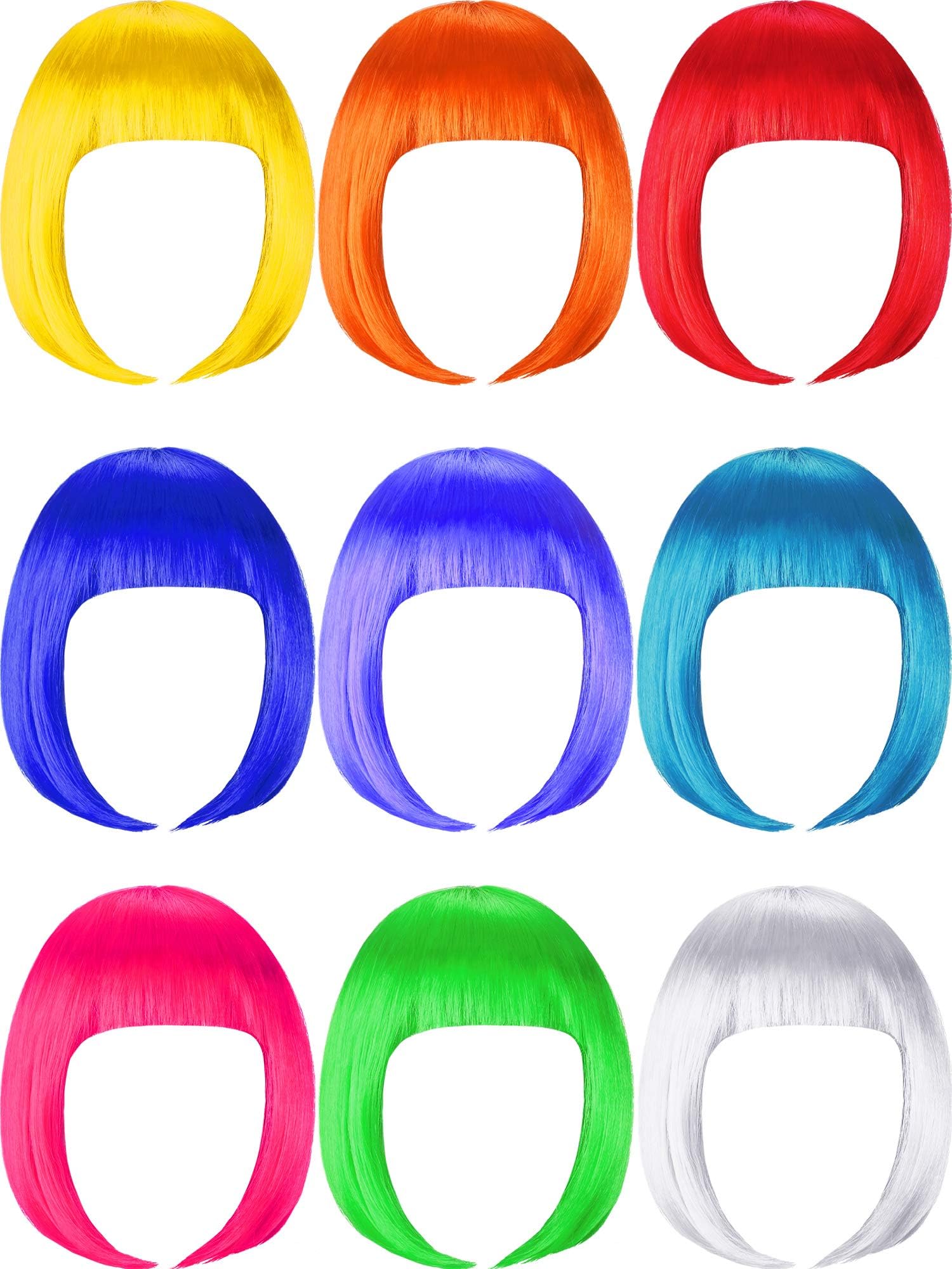 Amazon.com: 9 Pieces Short Bob Hair Wigs Multicolored Cosplay Costume ...