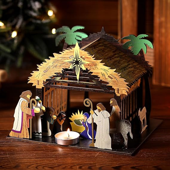 Amazon.com: AceOrbit Wooden Nativity Scene Set Christmas Nativity Scene ...