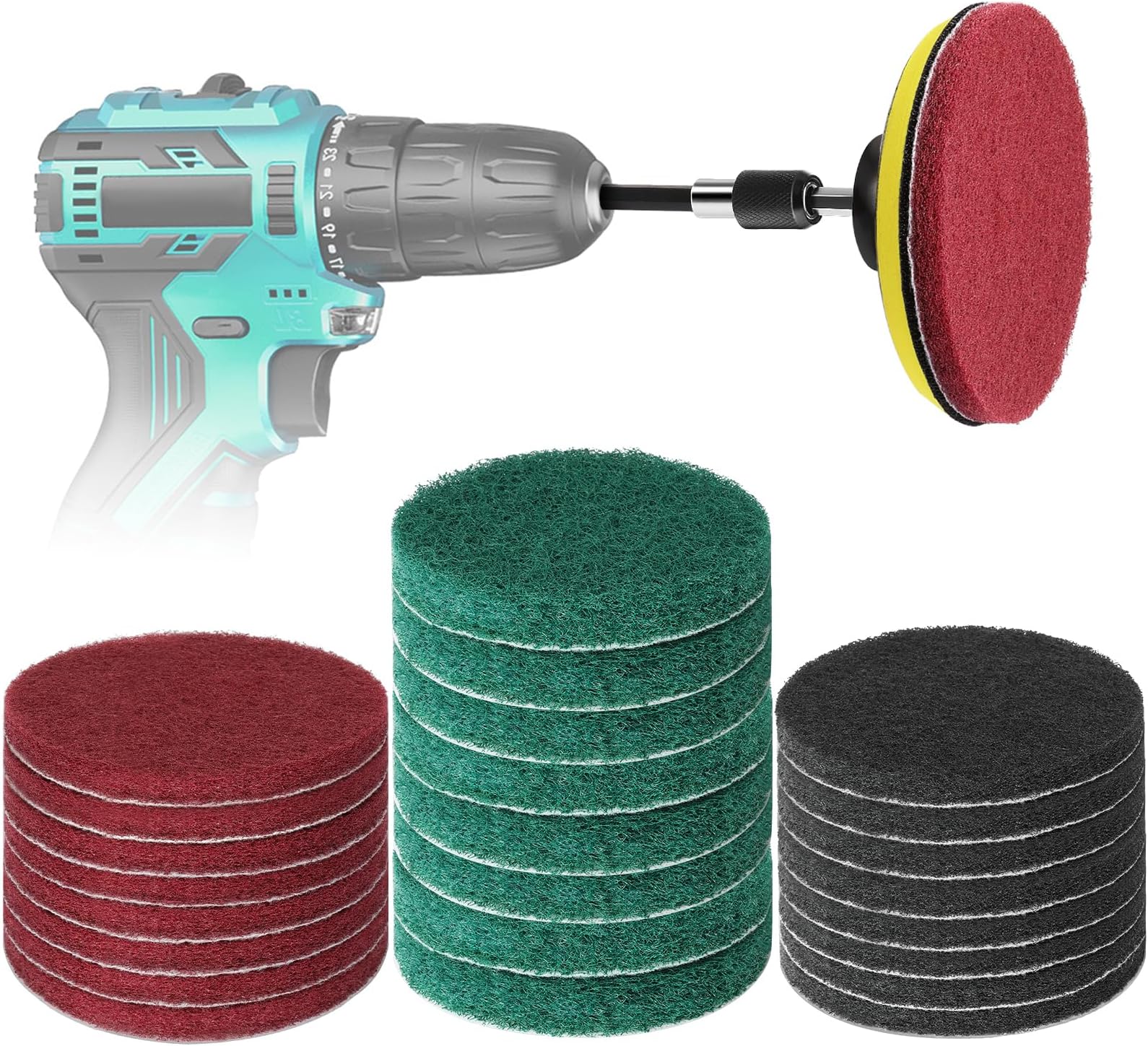 GOH DODD Power Scrub Pads Drill Attachment, 15 Pieces 5 Inch Cleaning ...