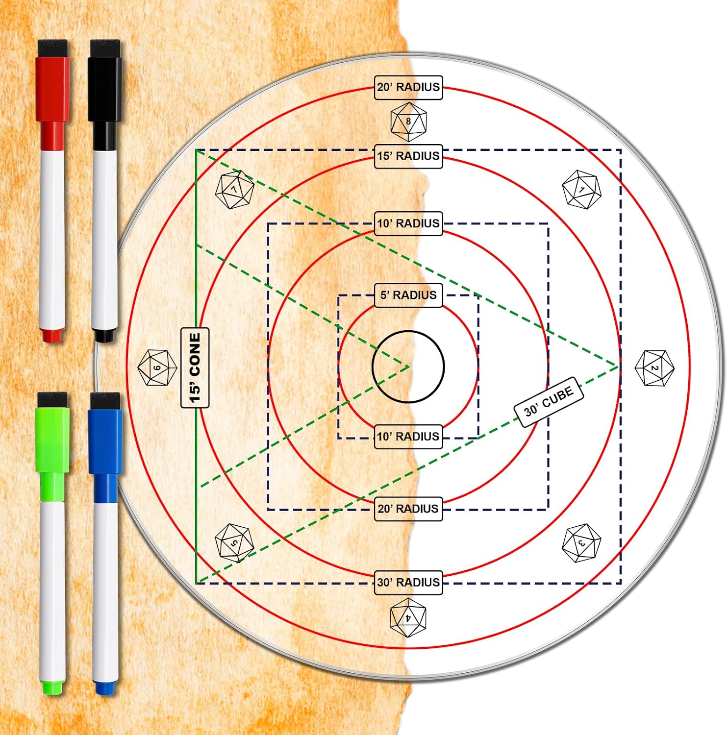 Amazon.com: 1+4P Spell AOE Damage Template with 4P Dry Erase Pen,Extra ...