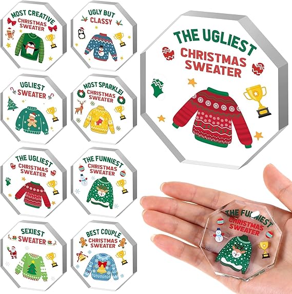 Amazon.com : 8 Pcs Christmas Ugly Sweater Trophy Award Ugly Sweater ...