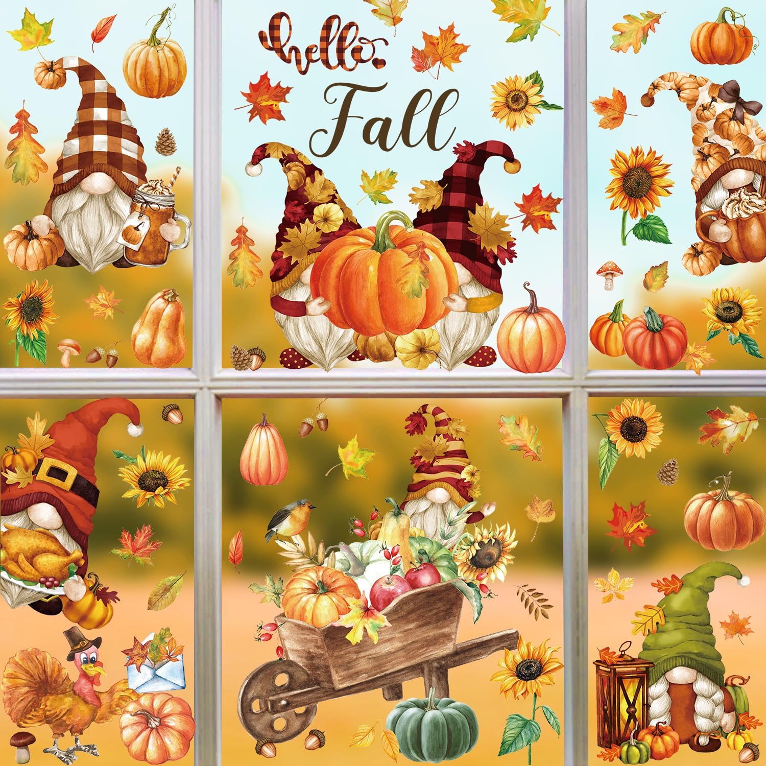 Amazon.com: BORAMDO Fall Thanksgiving Window Clings 14 Sheets, Gnome ...