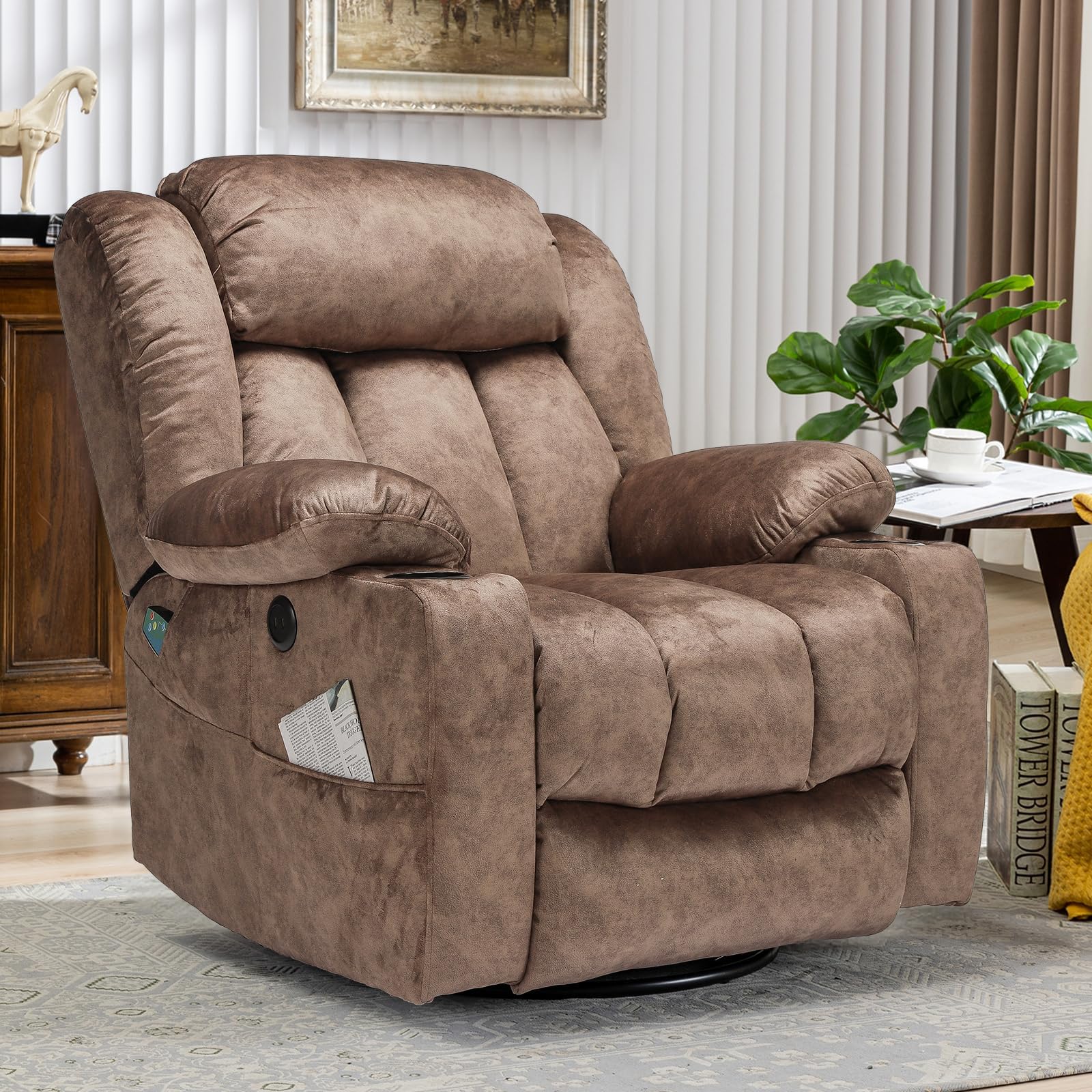 Amazon.com: MEETWARM Massage Swivel Rocker Recliner, Manual Glider ...