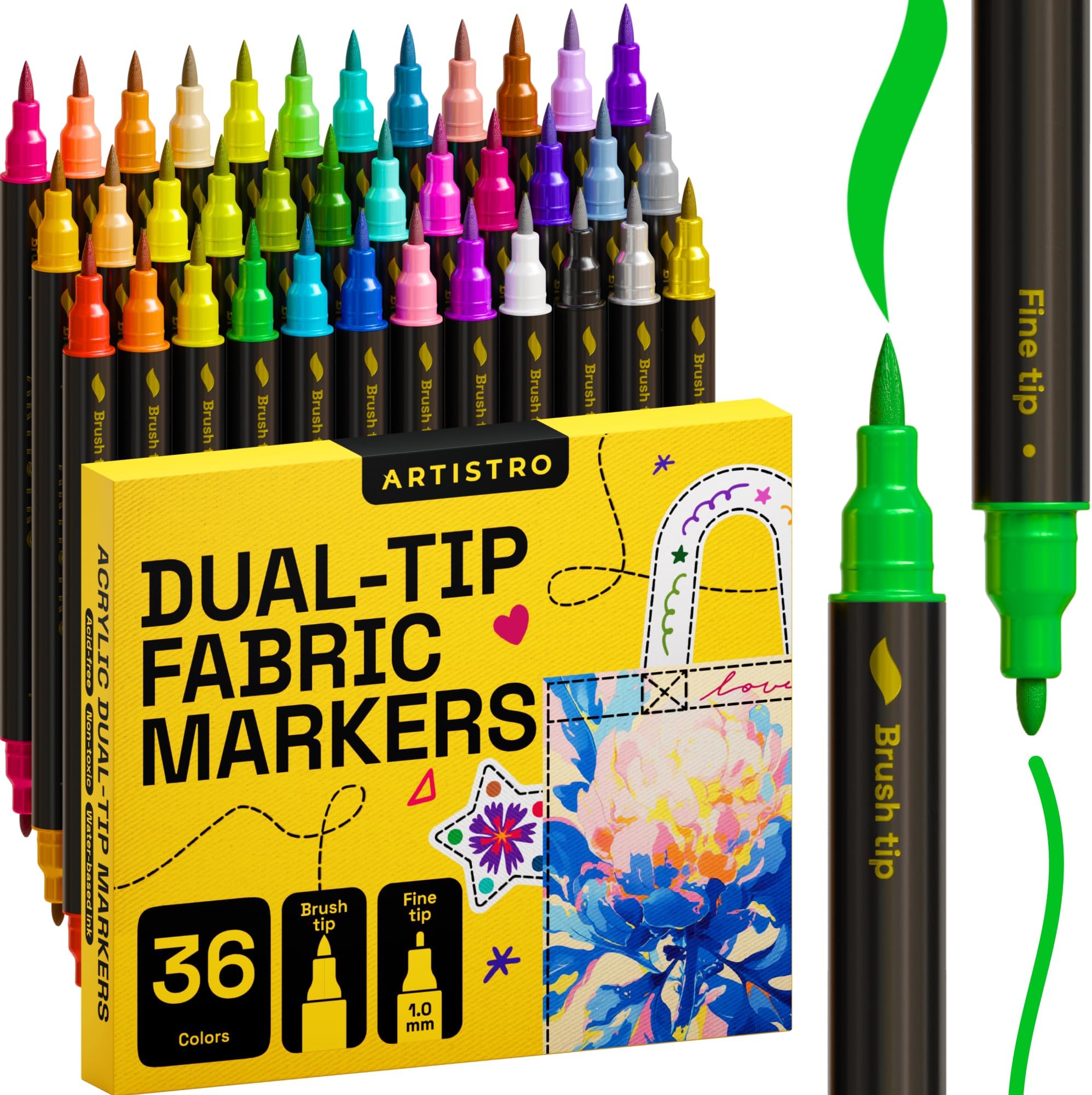 Amazon.com: Zenacolor 40 Fabric Markers Pens Set - Non Toxic, Indelible ...