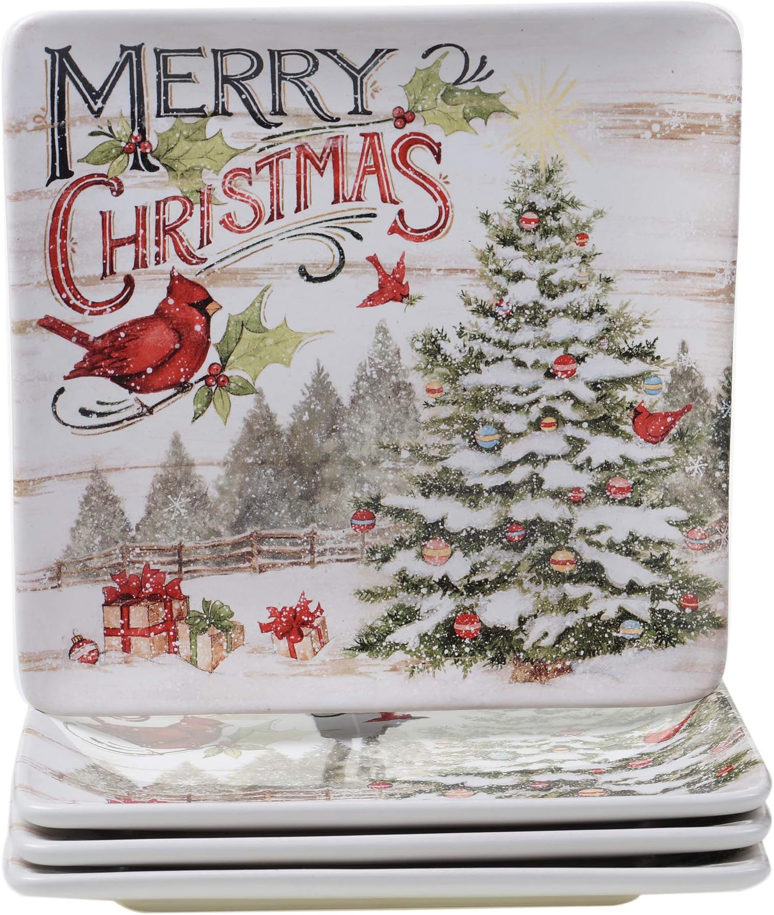 Amazon.com | Maustic Red Truck Christmas Dinner Plates, Merry Christmas ...