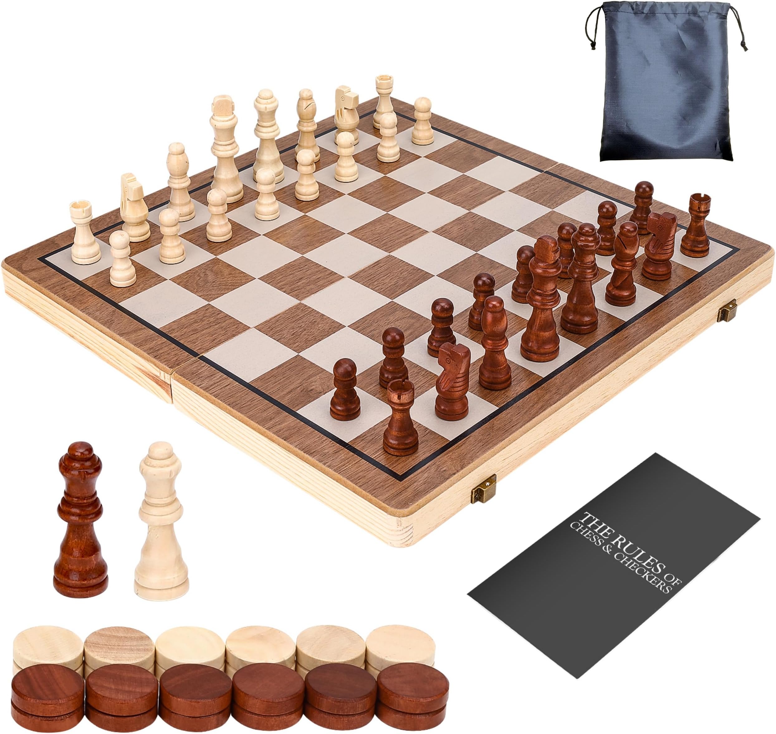 Amazon.com: Thur amo Folding Wooden Chess Set with Storage Box 3 in 1 ...