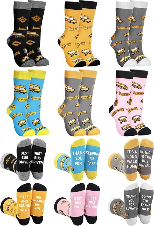 Amazon.com: Skicuff 12 Pairs School Bus Driver Socks Gifts Bulk for Men ...