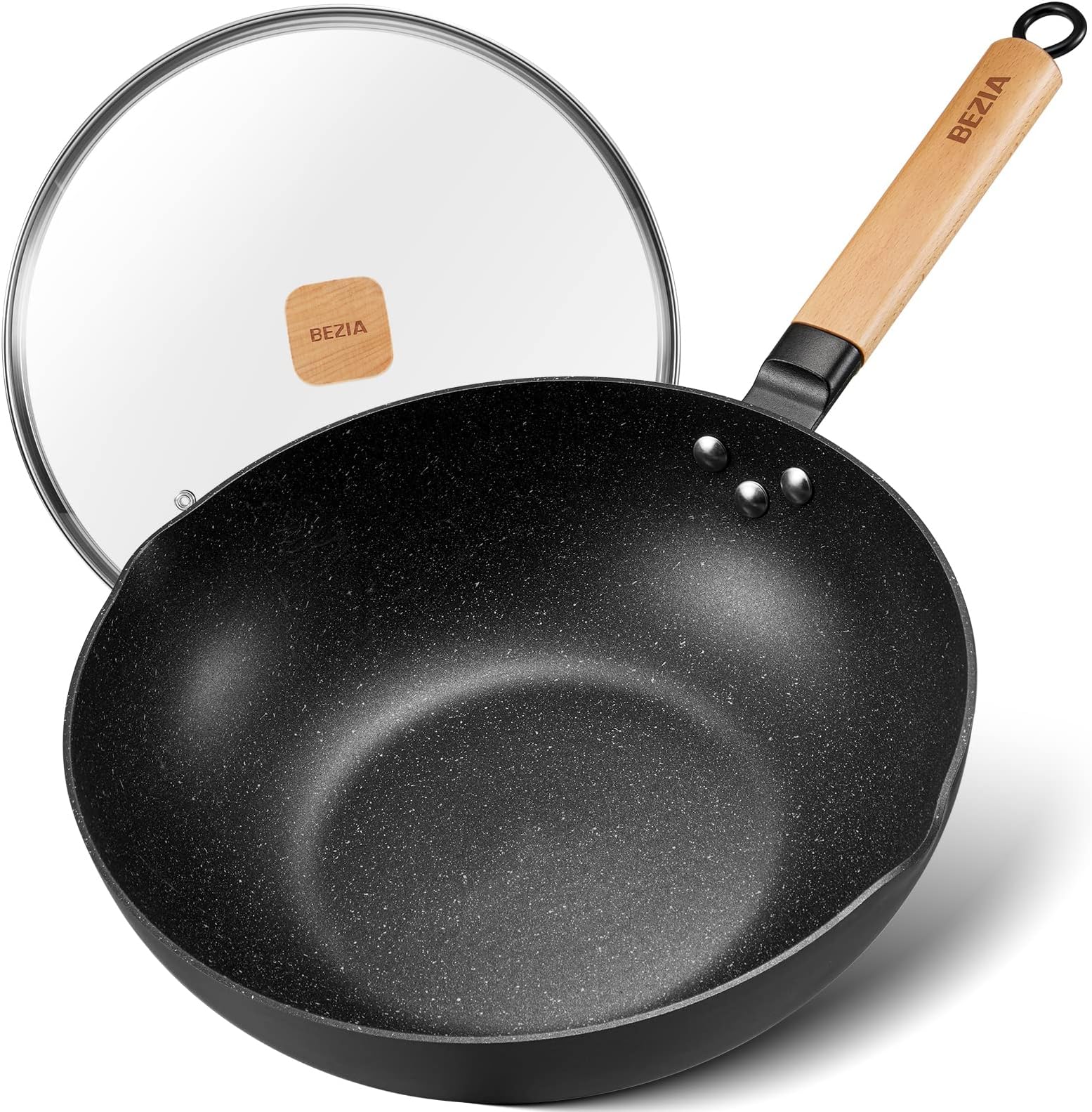 Kordisen Wokpfanne induktion, 30 cm Wok mit Deckel, Aluminiumguss ...