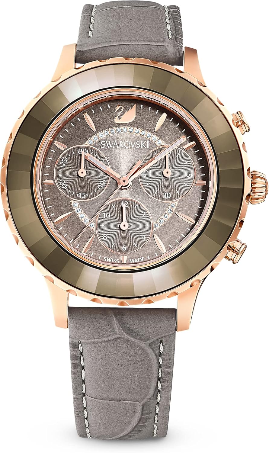 Amazon.co.jp: 【スワロフスキー】Octea Lux Chrono ウォッチ, スイス製, レザーストラップ, グレー, ローズ ...