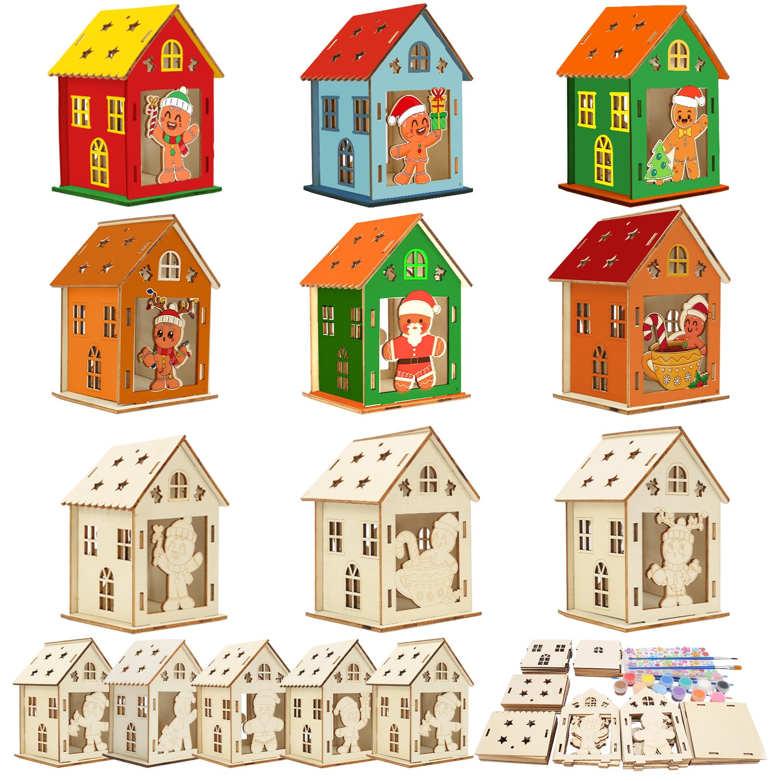 MONCAP 14 Pack Gingerbread Man House Craft for Kids Wooden Gingerbread ...