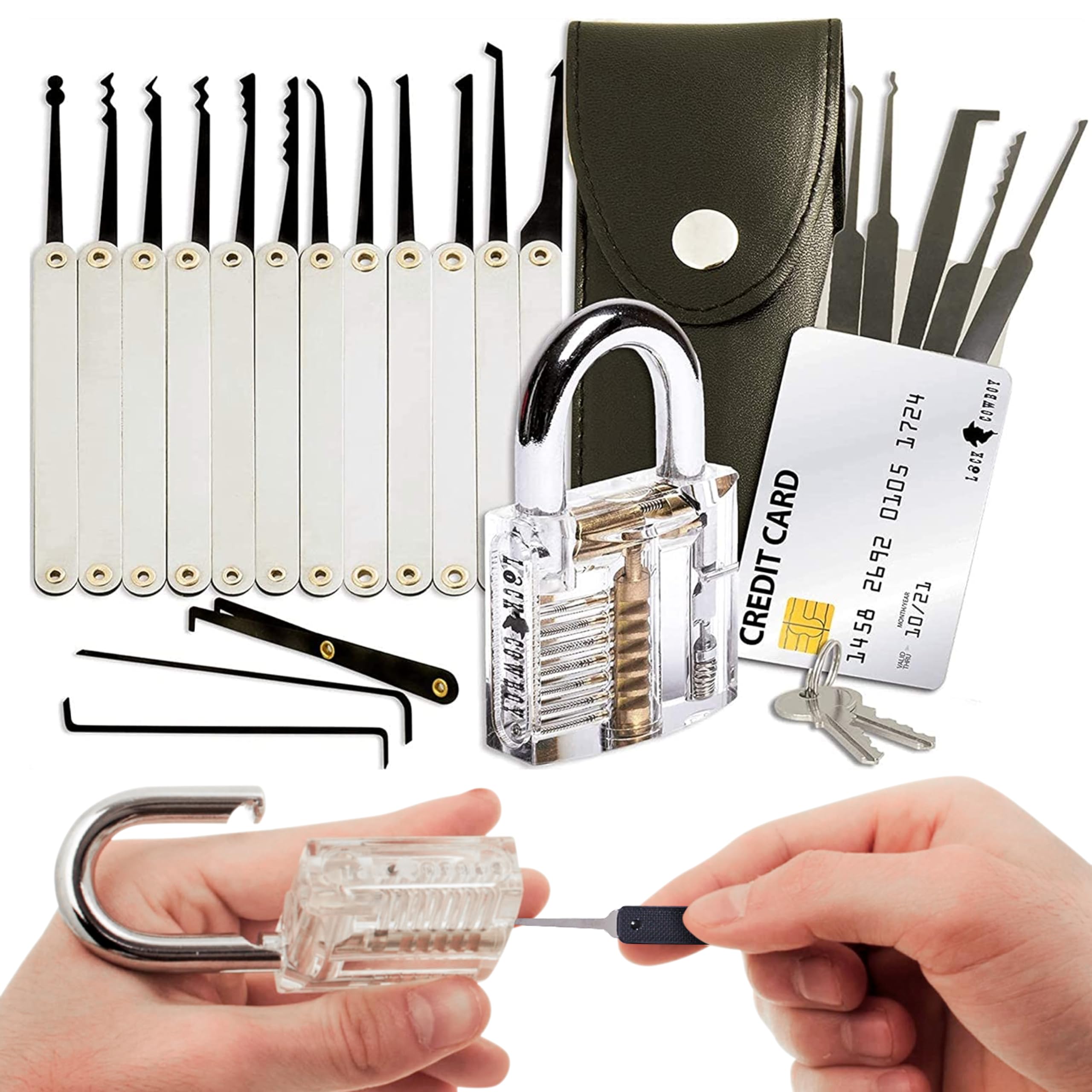 Buy LOCK COWBOY 20-Piece Lockpicking Set with Transparent Padlock and ...