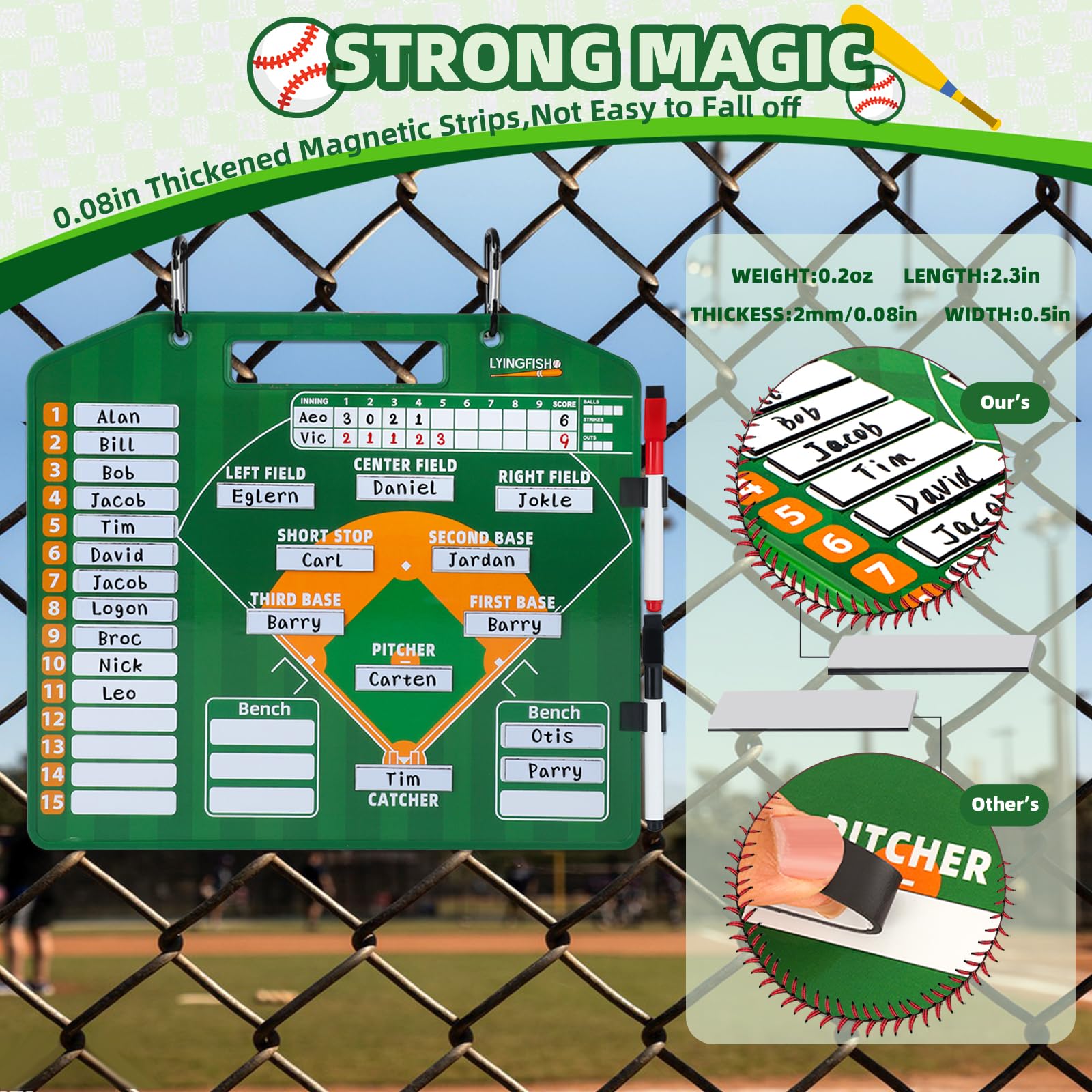 Snapklik.com : Baseball Lineup Magnets,40Pcs 0.51 X 2.31 Inch Strong ...